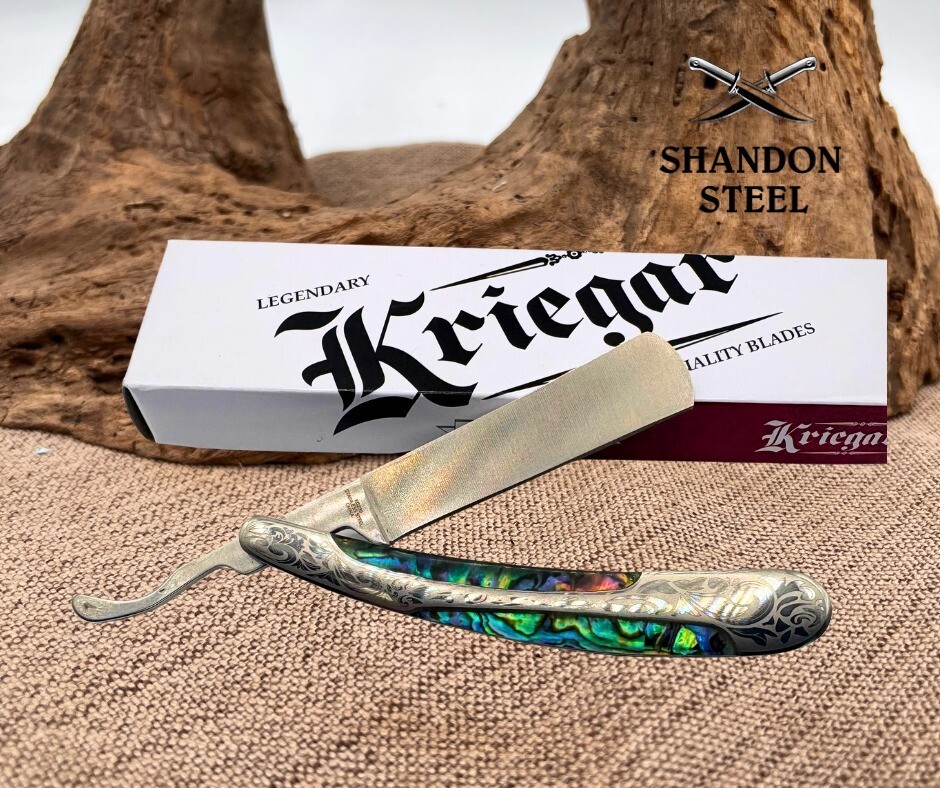 Kriegar Straight Edge Razor Abalone Folding Knife Barbers Shaving Gift ...