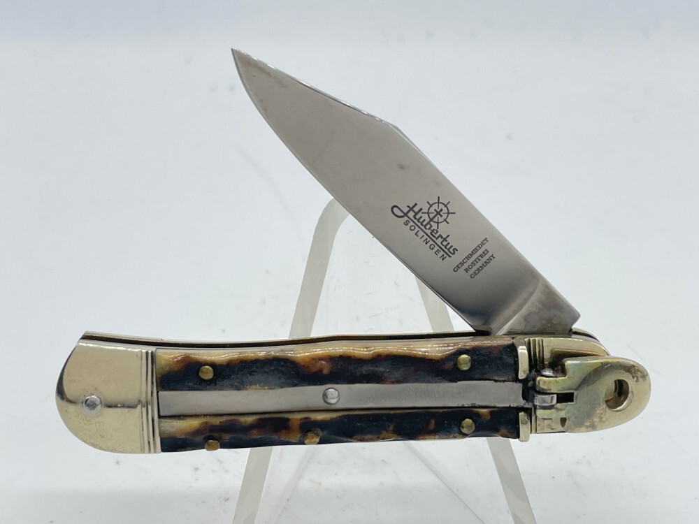 HUBERTUS Solingen Germany Genuine Stag Small Leverlock Automatic