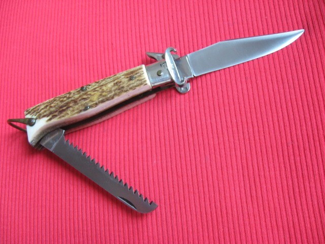 Vintage Italian LEPRE Shell Puller Fulcrum Stag Switchblade Knife