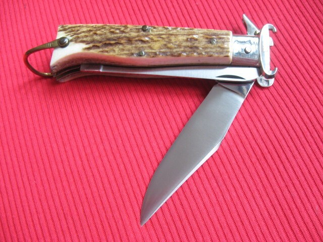 Vintage Italian LEPRE Shell Puller Fulcrum Stag Switchblade Knife