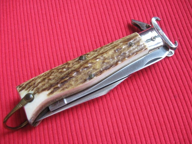 Vintage Italian LEPRE Shell Puller Fulcrum Stag Switchblade Knife