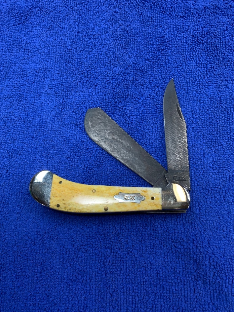 CASE XX 2009 David YellowHorse Damascus Native Steel Antique Bone ...