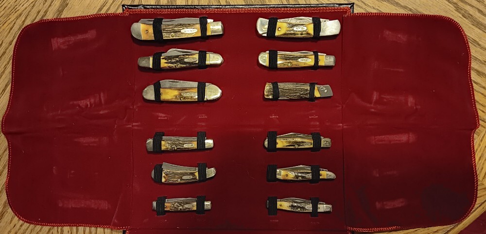 CASE XX Stag Damascus Centennial (1889-1989) 12 piece knife set. SN 461 ...