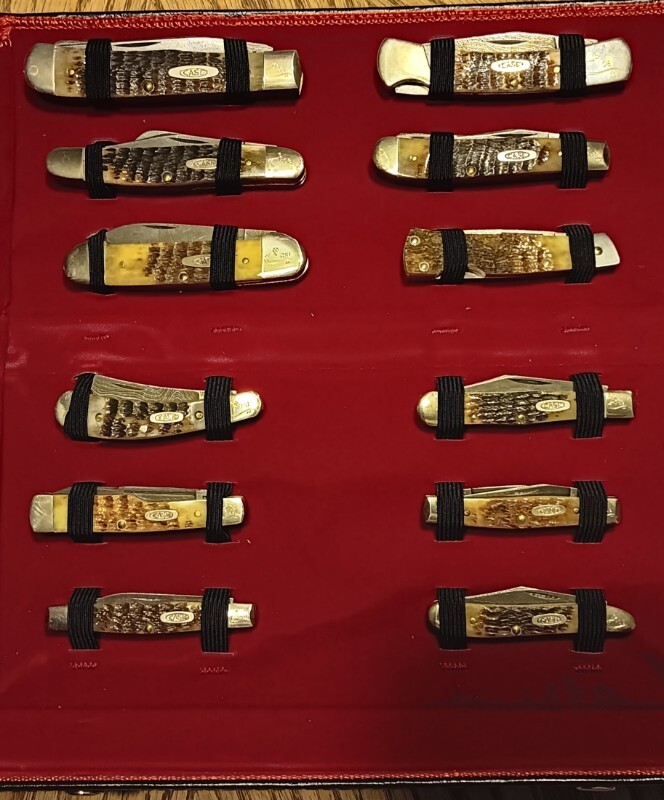 CASE XX Rogers Bone Damascus Centennial (1889-1989) 12 piece knife set ...