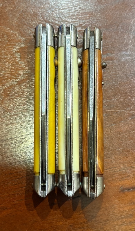 3 Colonial Shur-Snap Fishtail Switchblade Knife, Coffee, Cream, Yellow ...
