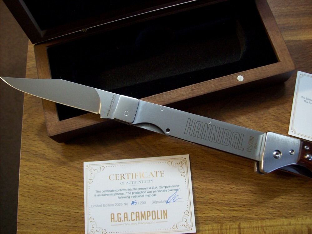 A.G.A. Campolin Snake Wood Double Liner Lock Switchblade BBQ Knife 13 1 ...