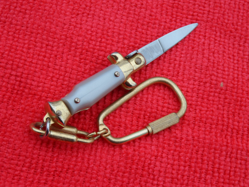NOS 2-3/4" Ivory 24kt Gold Mini Stiletto Keychain Knife -made in Italy