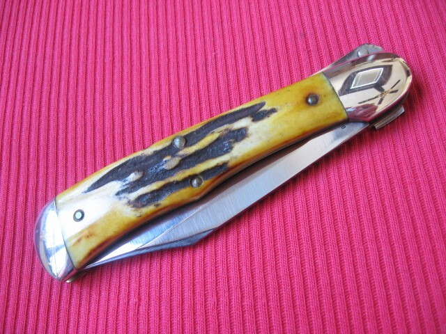 Vintage JAEGER BROS. Stag AERIAL Switchblade Knife with Etch
