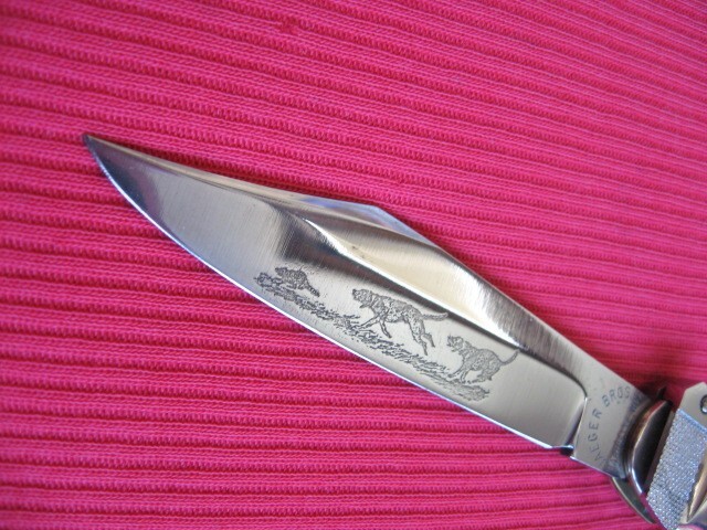 Vintage JAEGER BROS. Stag AERIAL Switchblade Knife with Etch