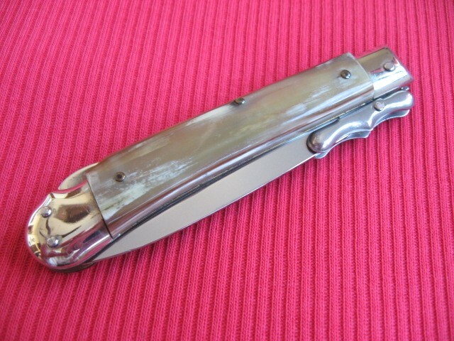 Italian MEDICI White Horn Swing Guard STILETTO Switchblade Knife - New ...