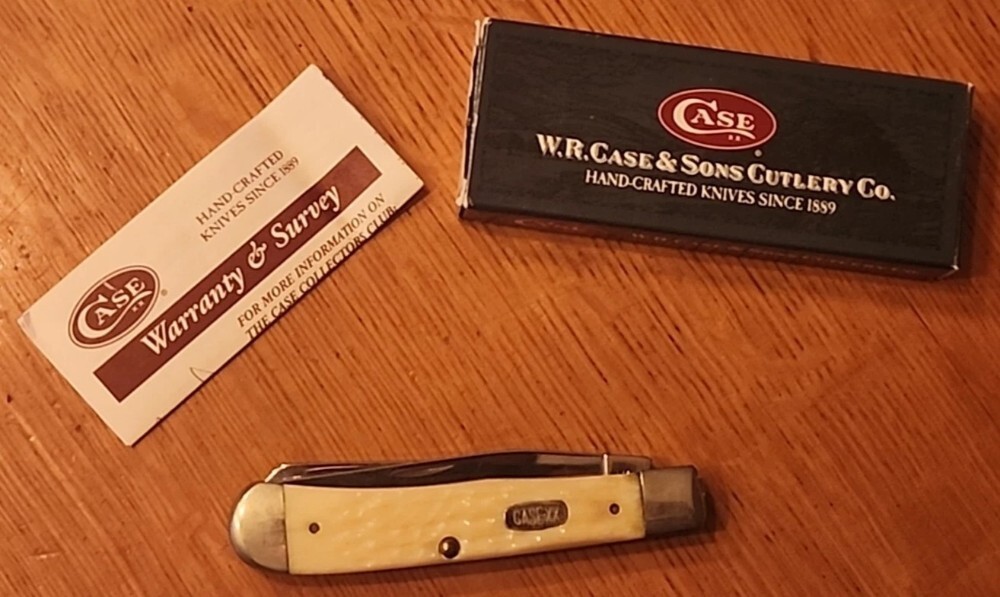 CASE XX USA 3 DOT 1997 WHITE JIGGED BONE LARGE TRAPPER POCKETKNIFE 6254 SS