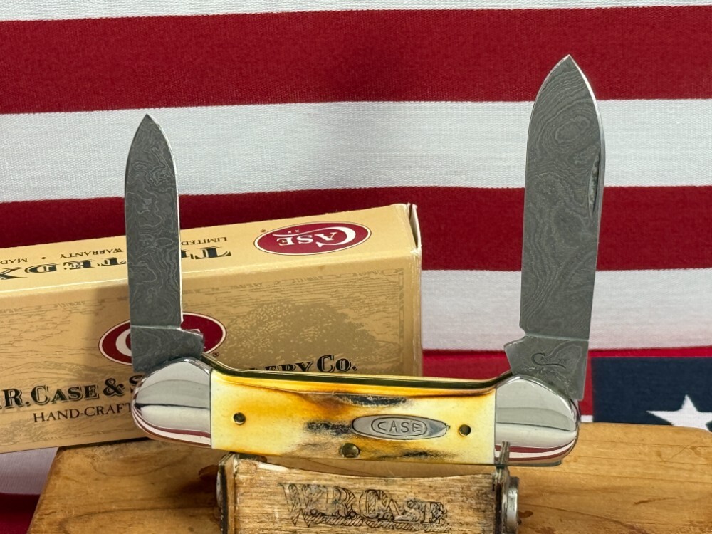 CASE XX USA 1996 CANOE 52131 D STAG HANDLES DAMACUS STEEL BLADES