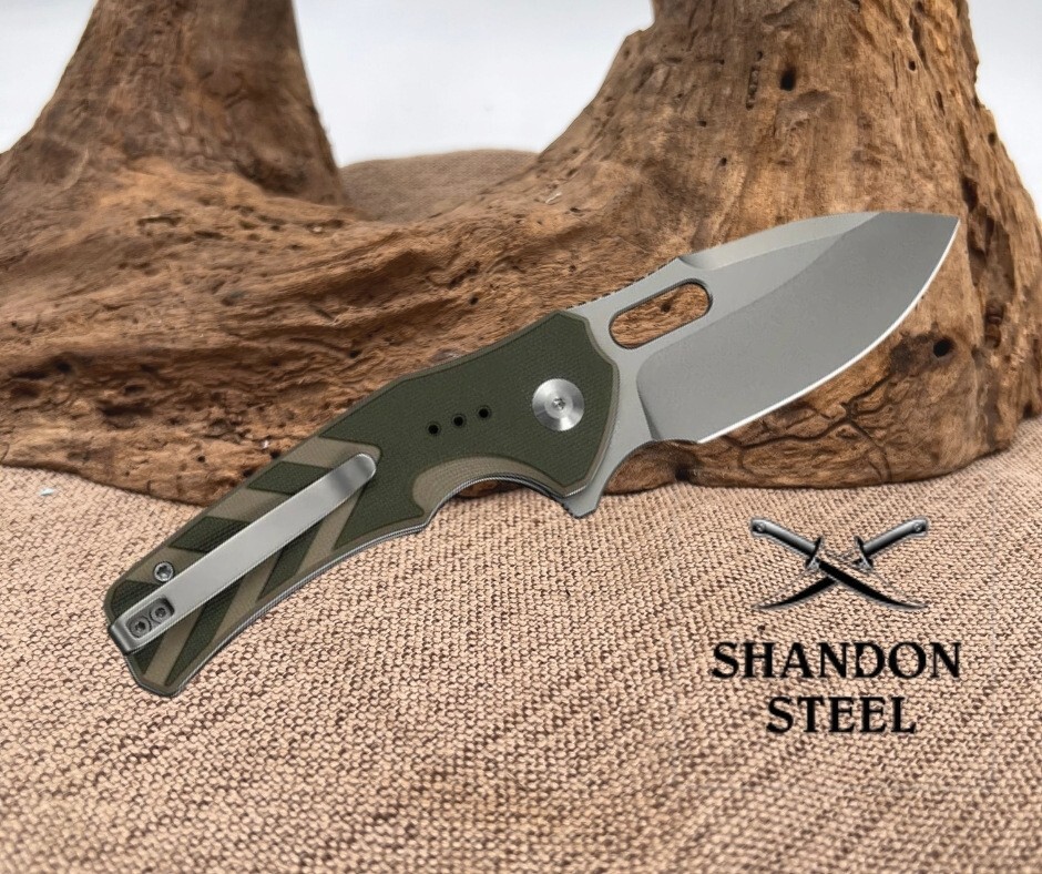 CIVIVI Vexron Flipper & Thumb Hole & Button Lock Knife Green & Tan G10 ...