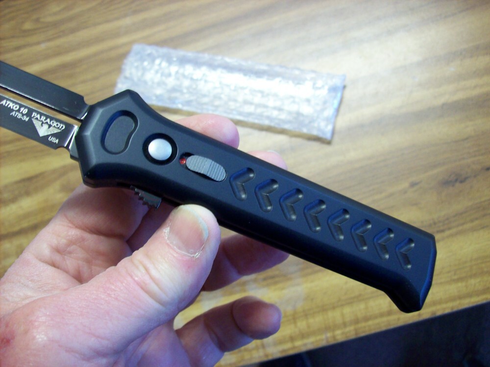 Paragon ATKO 10 ATS-34 OTF with Blued Blade, safety, side cocker Long ...