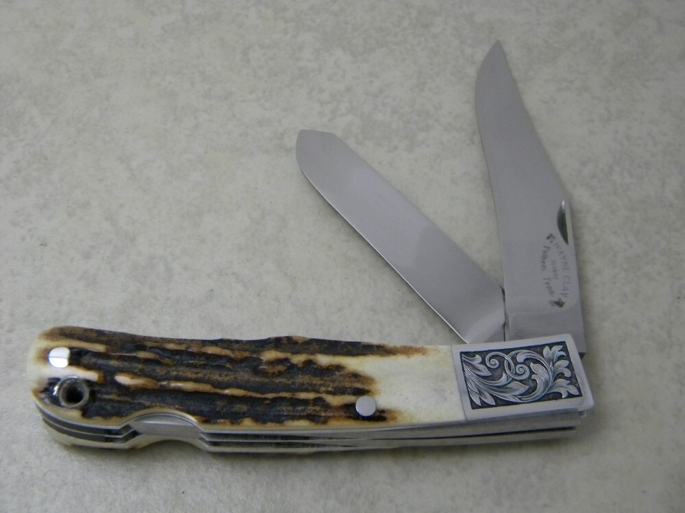 Wayne Clay Custom Maker Stag 2 Blade Lockback Knife