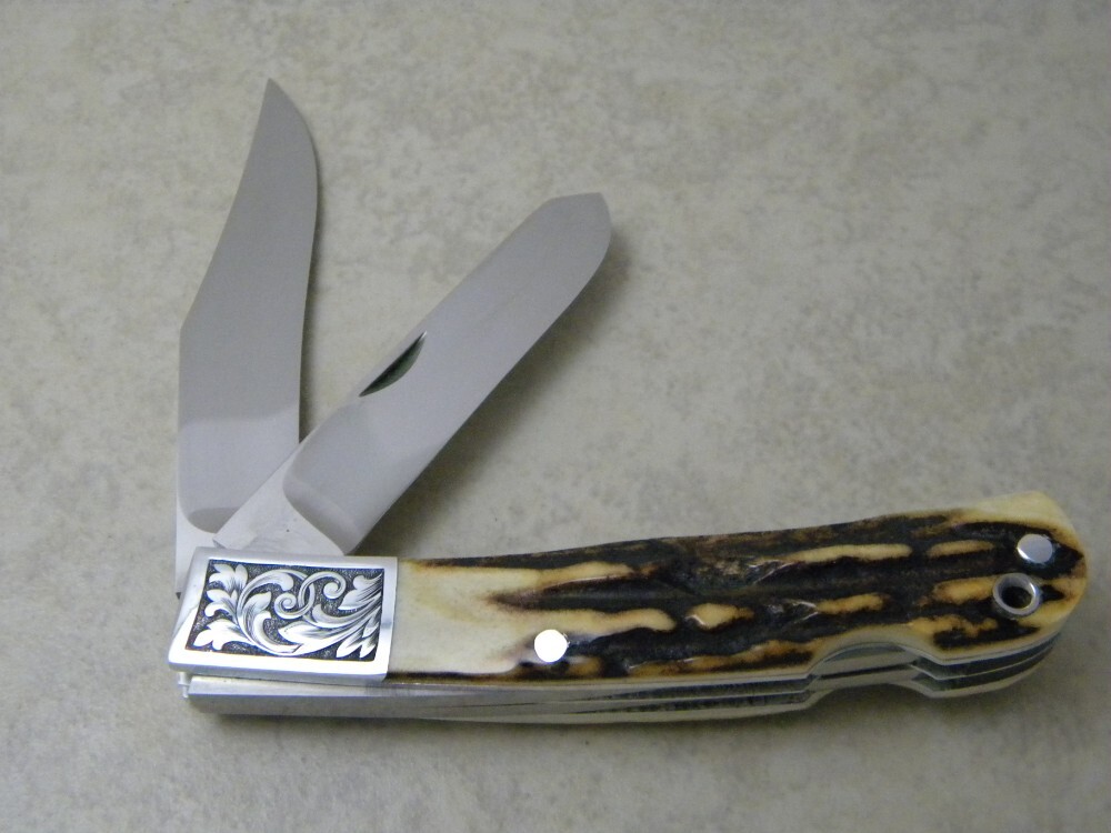 Wayne Clay Custom Maker Stag 2 Blade Lockback Knife