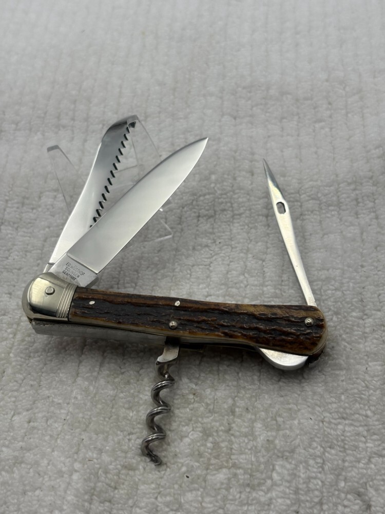 Ed Wusthof Vintage Stag Handle Corkscrew Lock Back Pocket Knife (5)