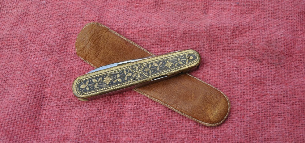 J.A. Henckels Solingen 3" Closed Toledo Style Mint Pre 1880 Gold Wash ...