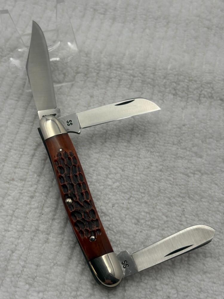 Case XX USA 1975 5 Dot Tested Razor Edge 6347HP SSP Red Bone 3 Blade ...