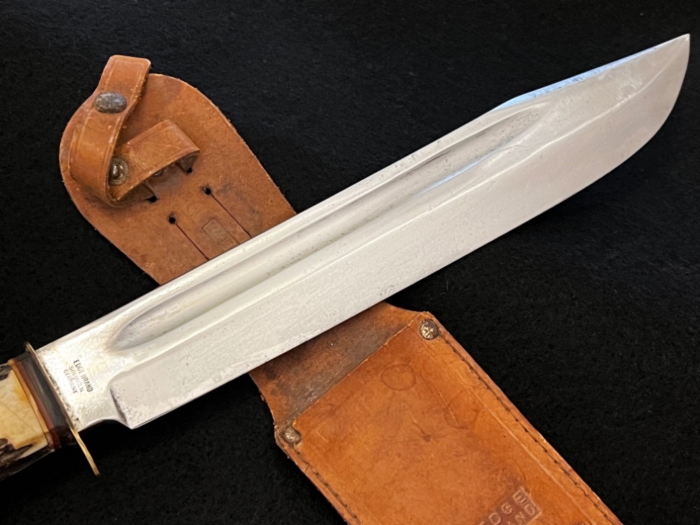 Vintage Edge Brand Solingen Germany Massive 15-1/4”Stag Bowie Knife w ...