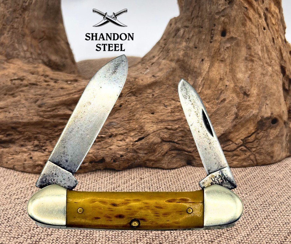 Case XX USA 62131 CV Canoe 2 Blade Brown Bone Handle Carbon Steel 2002 (16)